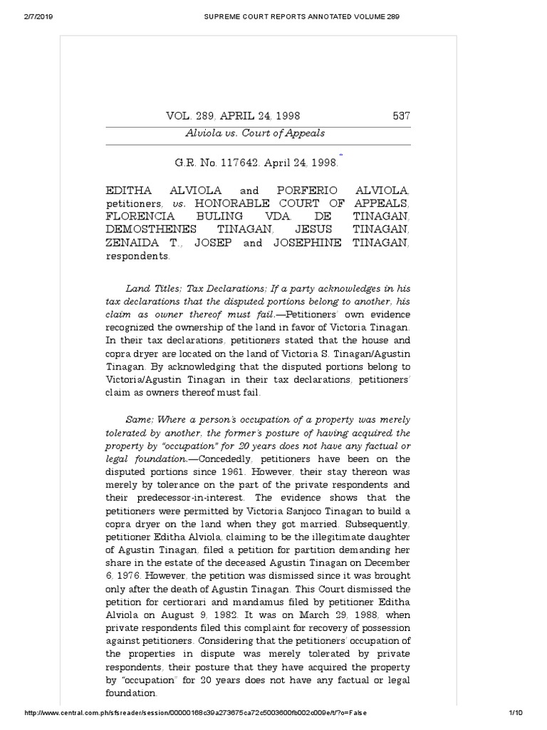 Alviola Vs CA | PDF | Lawsuit | Complaint