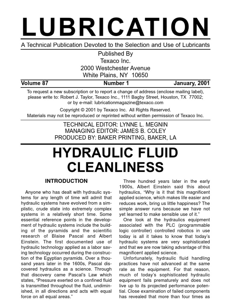 Lubrication Hydraulic Fluid Cleanliness | PDF