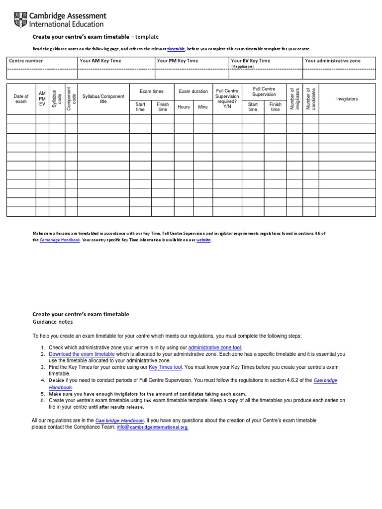 Create Your Centre's Exam Timetable - Template | PDF | Test (Assessment ...