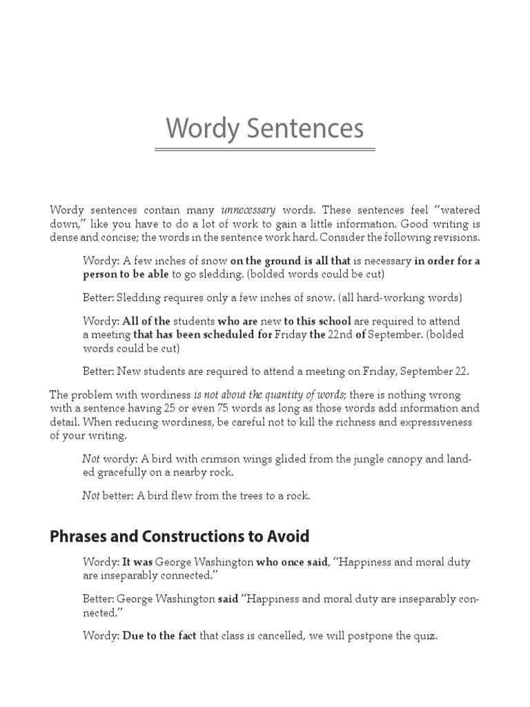 Wordy Sentences