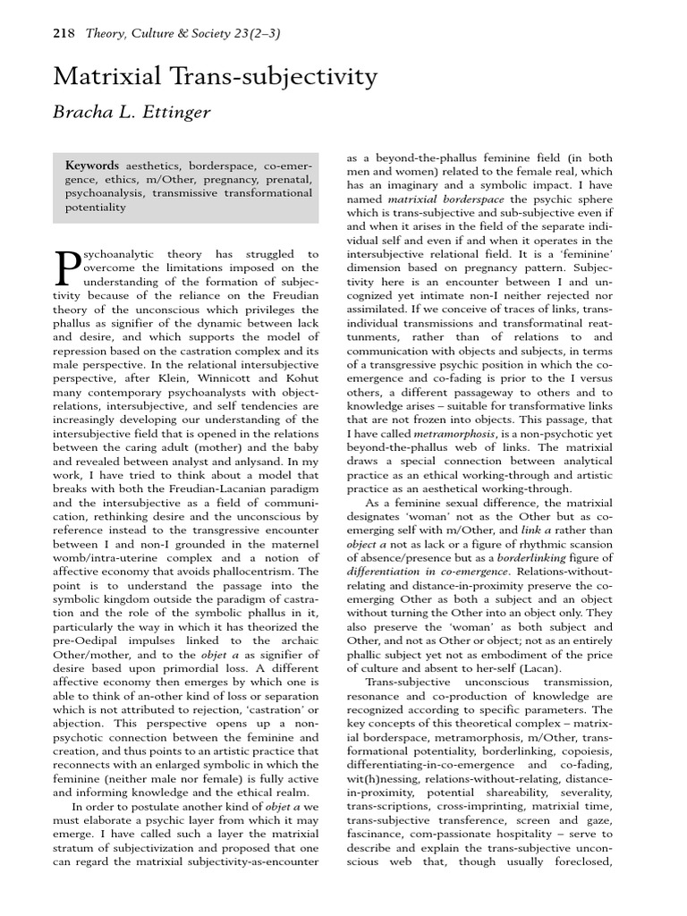 Matrixial Trans-Subjectivity Explained | PDF | Epistemology ...