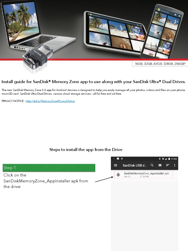 Install Guide For Sandisk® Memory Zone App To Use Along With Your ...