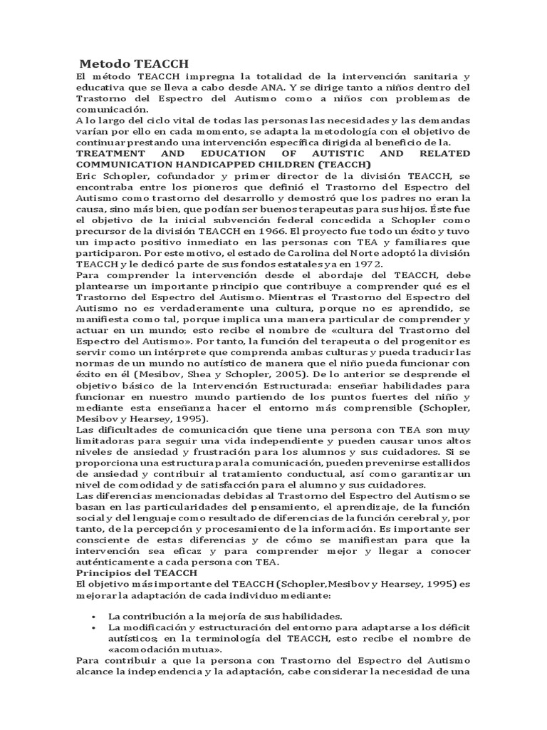Metodo TEACCH | PDF | Espectro autista | Evaluación
