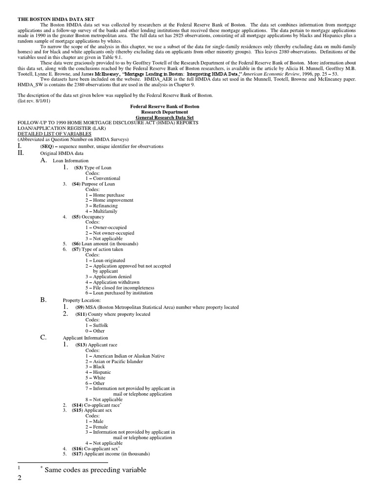 I. II. A. 1.: Same Codes As Preceding Variable 2 | PDF | Credit History ...
