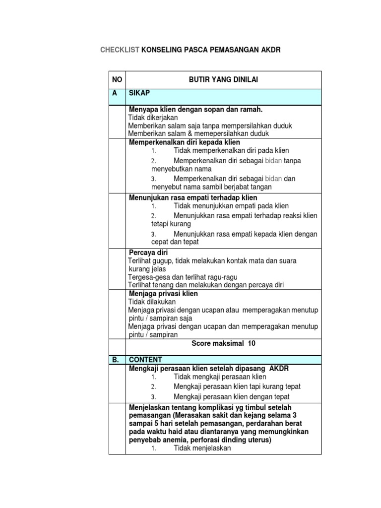 Checklist Pasca Iud | PDF