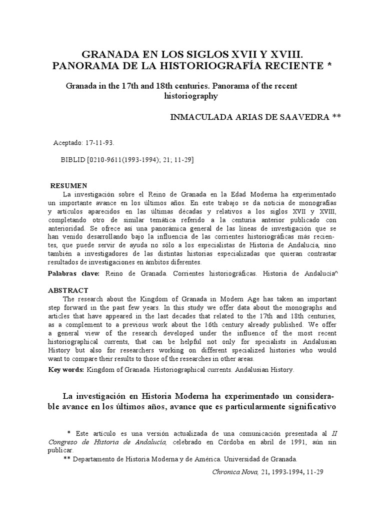 Granada En Los Siglos Xvii Y Xviii Pdf Granada Historiografía