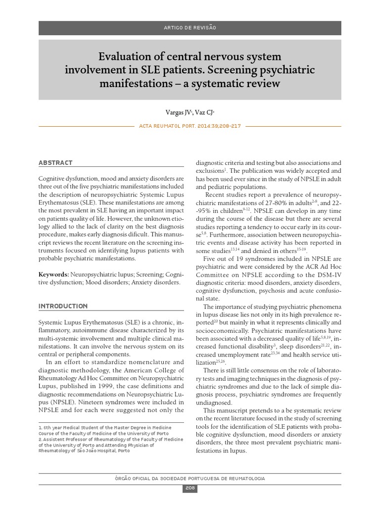 Evaluating Screening Tools for Psychiatric Manifestations in SLE ...