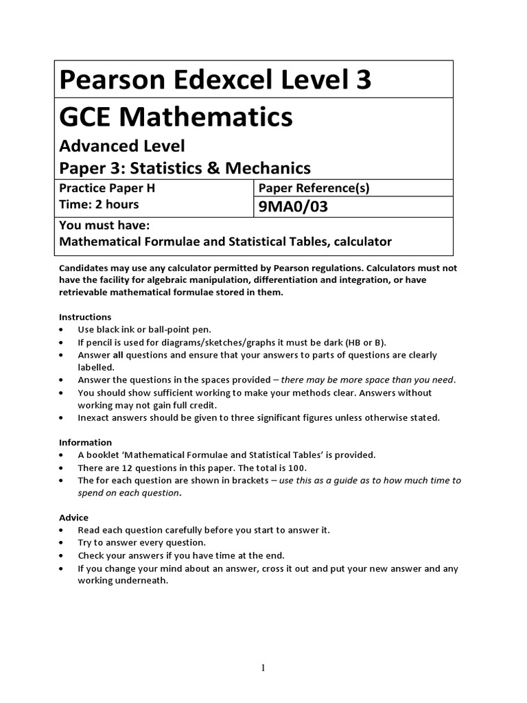 Edexcel A-Level Math Paper 3 Practice | PDF | P Value | Normal Distribution