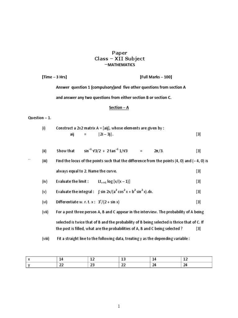 ISC Maths Class 12 Sample Paper 2 | PDF | Moving Average | Geometry