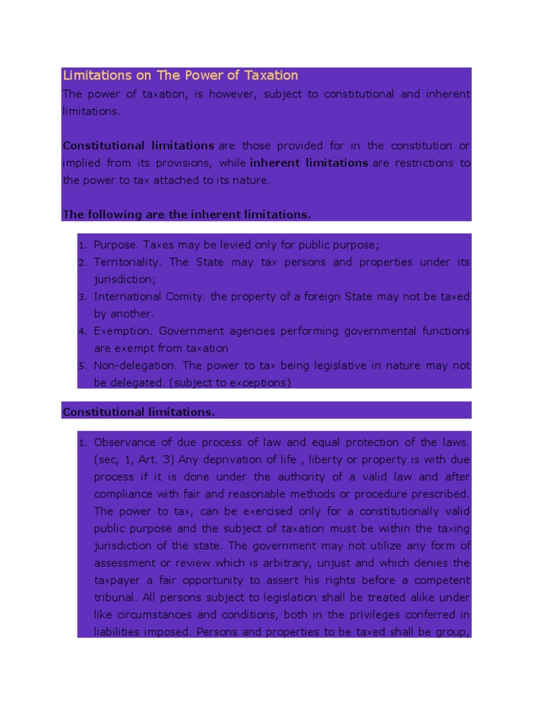 Limitations On The Power of Taxation | PDF | Tax Exemption | Taxes