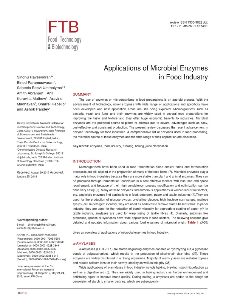 Food Technology Biotechnology: Applications of Microbial Enzymes in ...