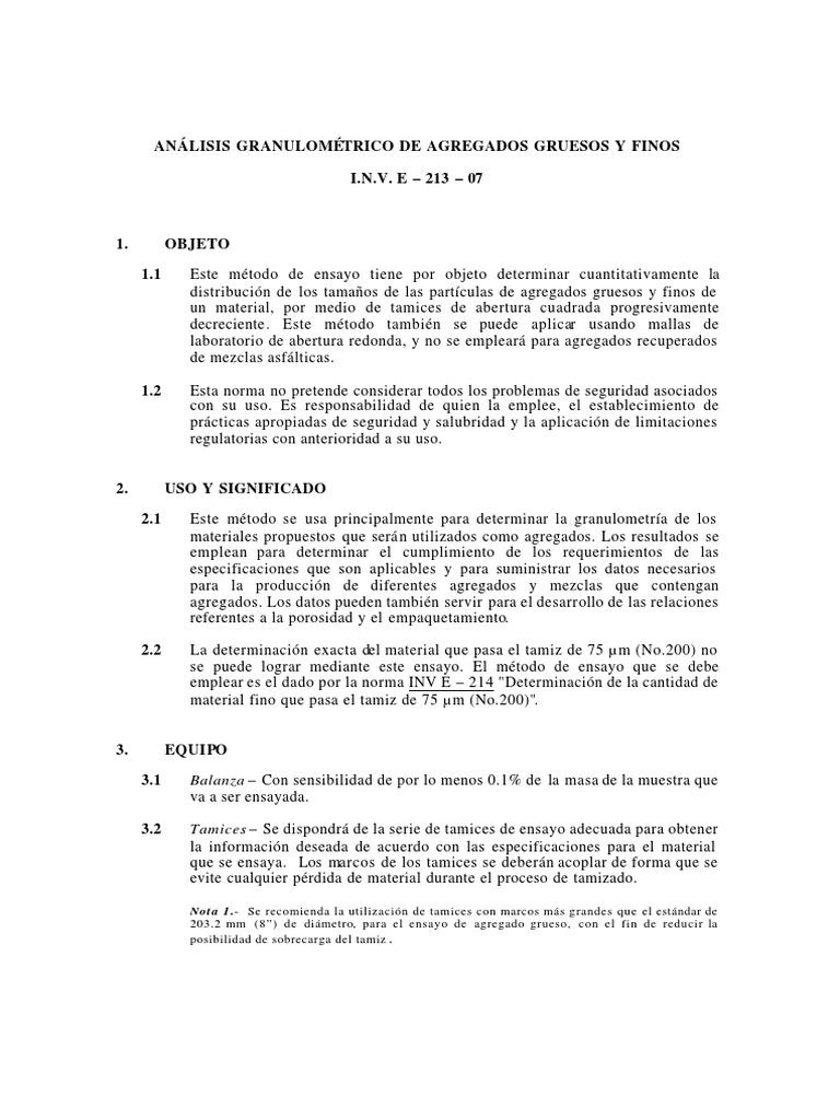 ASTM 136 ANALISIS GRANULOMETRICO DE AGREGADOS GRUESOS Y FINOS Norma INV ...