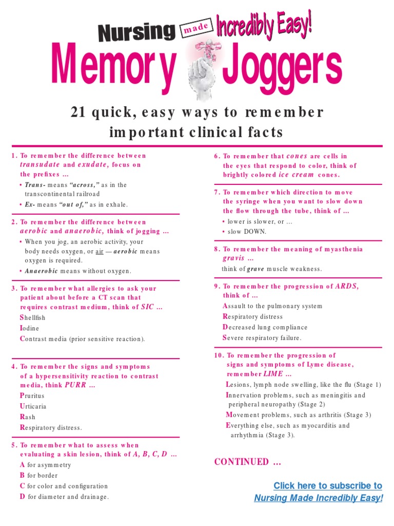 Memory Joggers: Nursing | Respiratory System | Weakness
