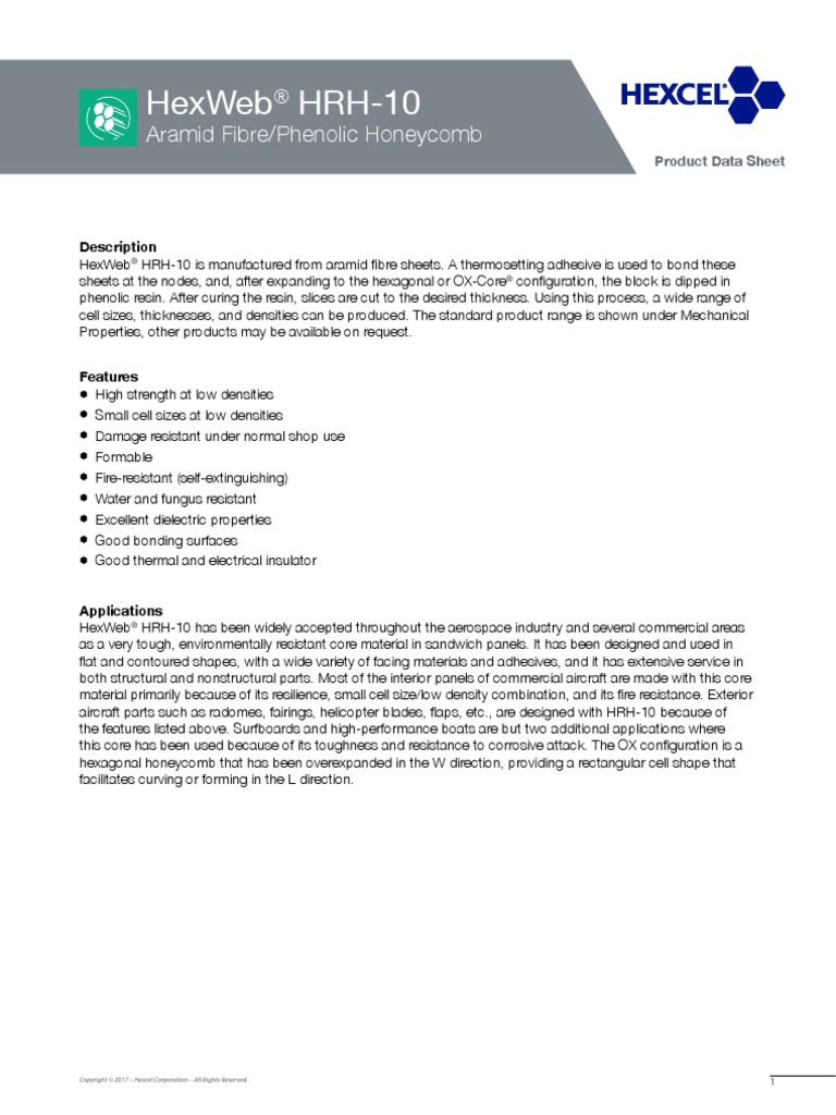 HexWeb HRH11 DataSheet Eu PDF | PDF | Dielectric | Thermal Conductivity