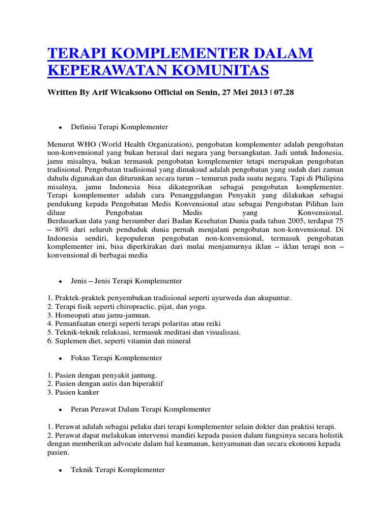 Terapi Komplementer Dalam Keperawatan Komunitas | PDF | Kesehatan Holistik
