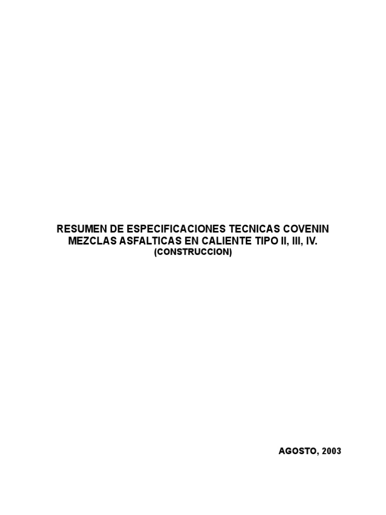 Especificaciones Tecnicas Tipo II, III, IV Covenin 2000-87 | PDF ...