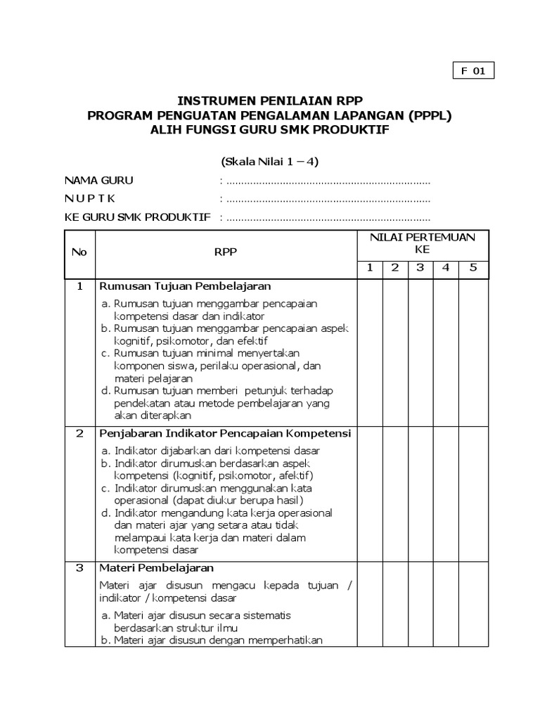 f1 Instrumen Penilaian RPP | PDF