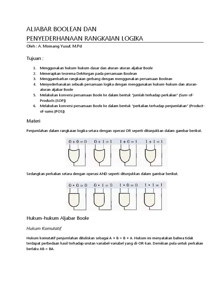 Hukum dan Aturan Aljabar Boolean | PDF | Metode & Bahan Ajar | Sains ...