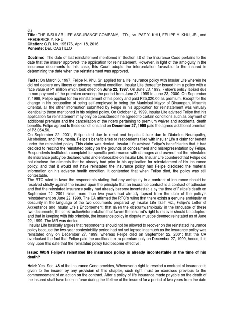 Insular v. Khu | PDF | Life Insurance | Insurance