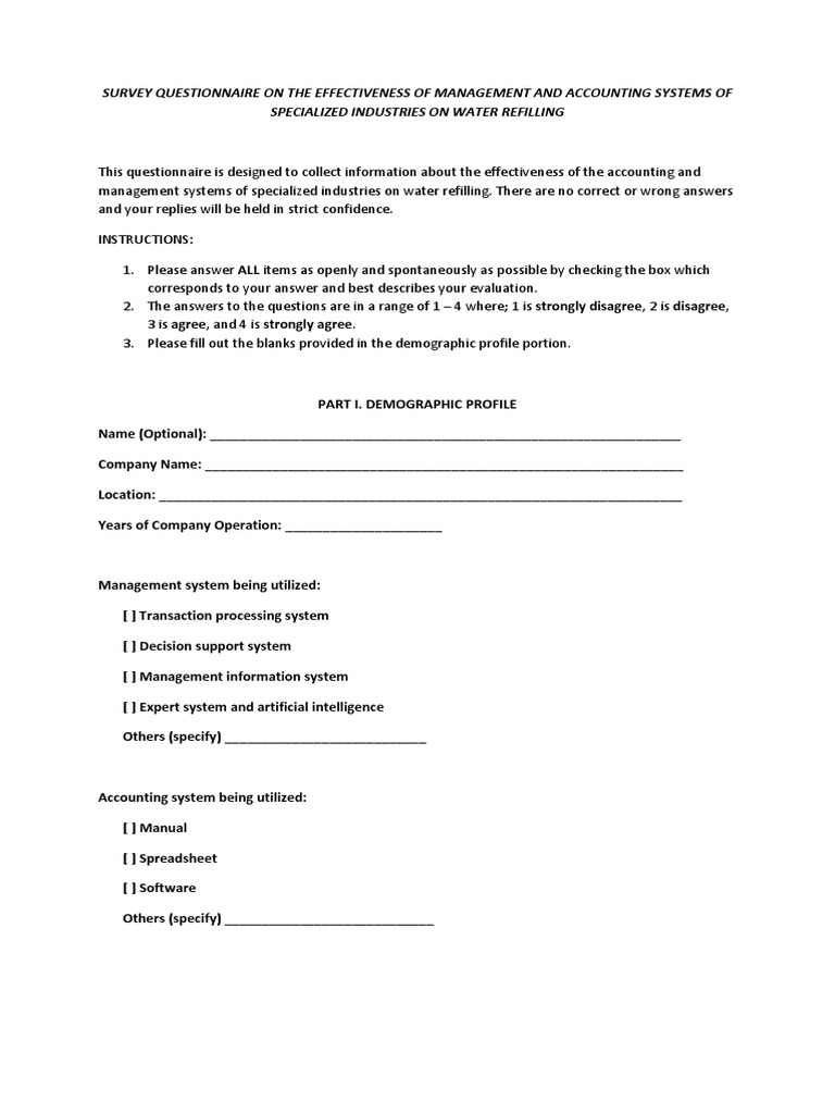 Sample Questionnaire | PDF | Information System | Accounting
