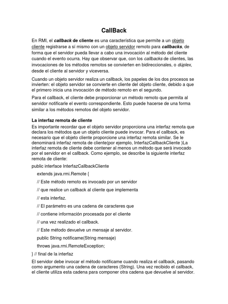 Call Back Pdf Java Lenguaje De Programación Desarrollo De Software