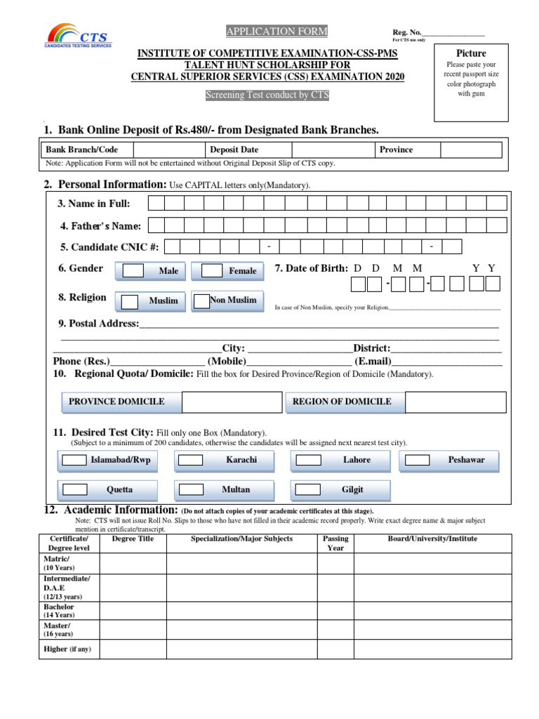 Application Form Talent Hunt Scholarship | PDF | Cheque | Banks