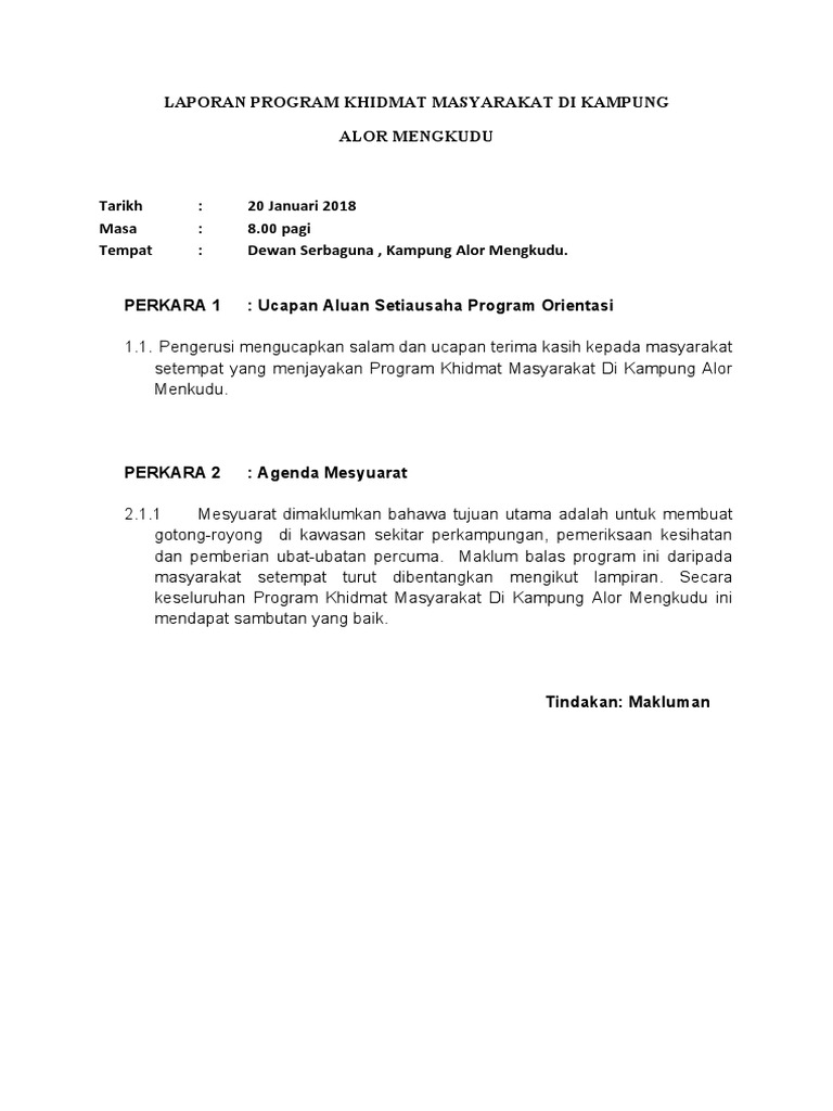 Laporan Program Khidmat Masyarakat Di Kampung | PDF