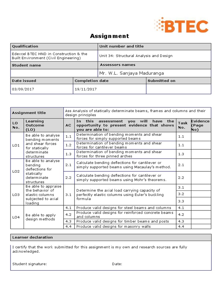 HND Structural Analysis and Design Assignment 2017.11.19 - Esoft | PDF ...