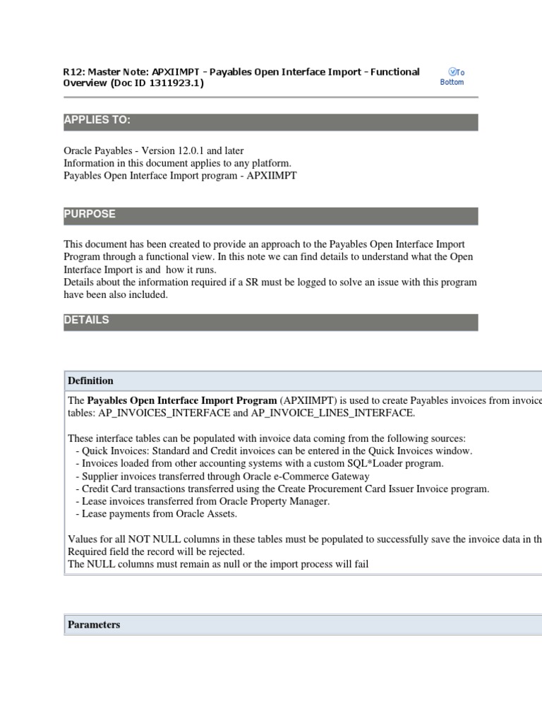 Payables Open Interface Import - Functional Overview | PDF | Accounts ...