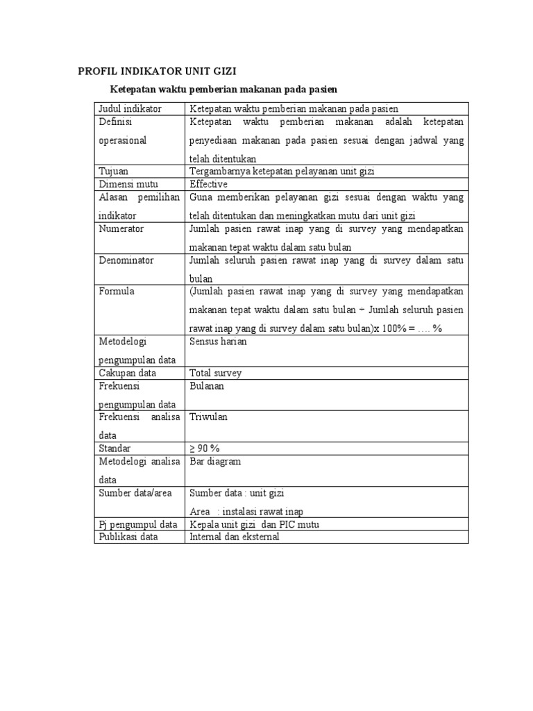 Profil Indikator Unit Gizi | PDF