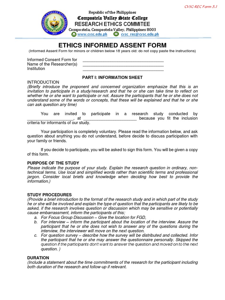 Ethics Informed Assent Form | PDF | Consent | Question