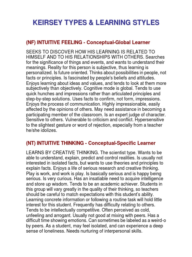 Keirsey Types | Download Free PDF | Intuition | Thought