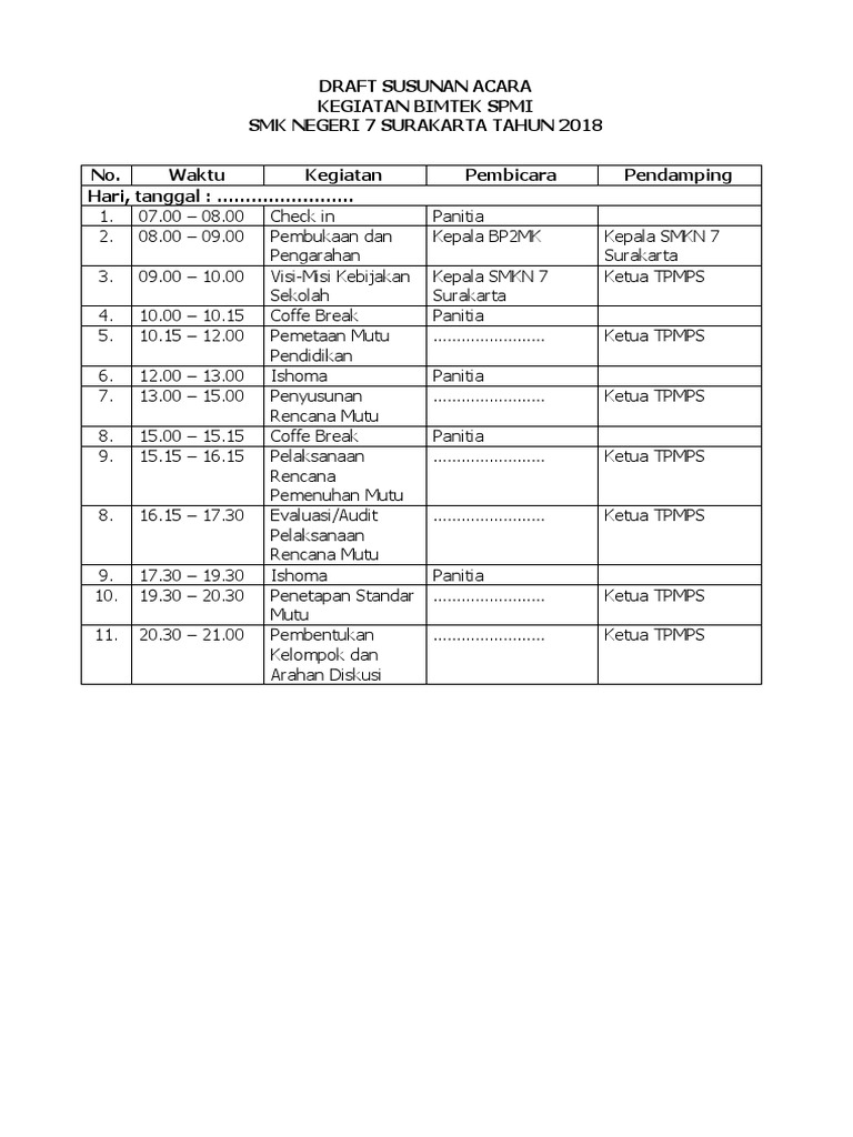 Draft Susunan Acara Spmi | PDF