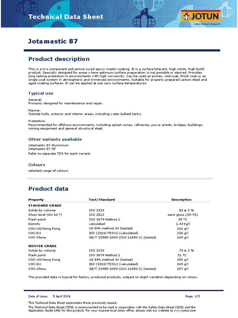 Technical Data Sheet for Epoxy Mastic Coating | PDF | Epoxy | Solid