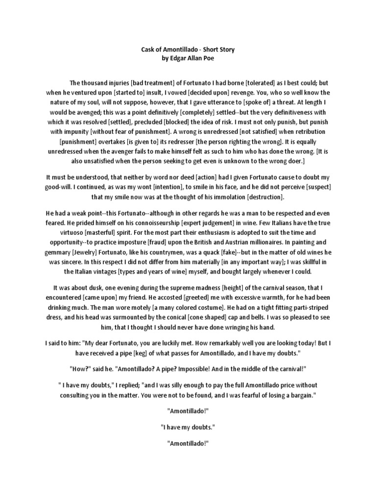 Cask of Amontillado - Short Story by Edgar Allan Poe | PDF