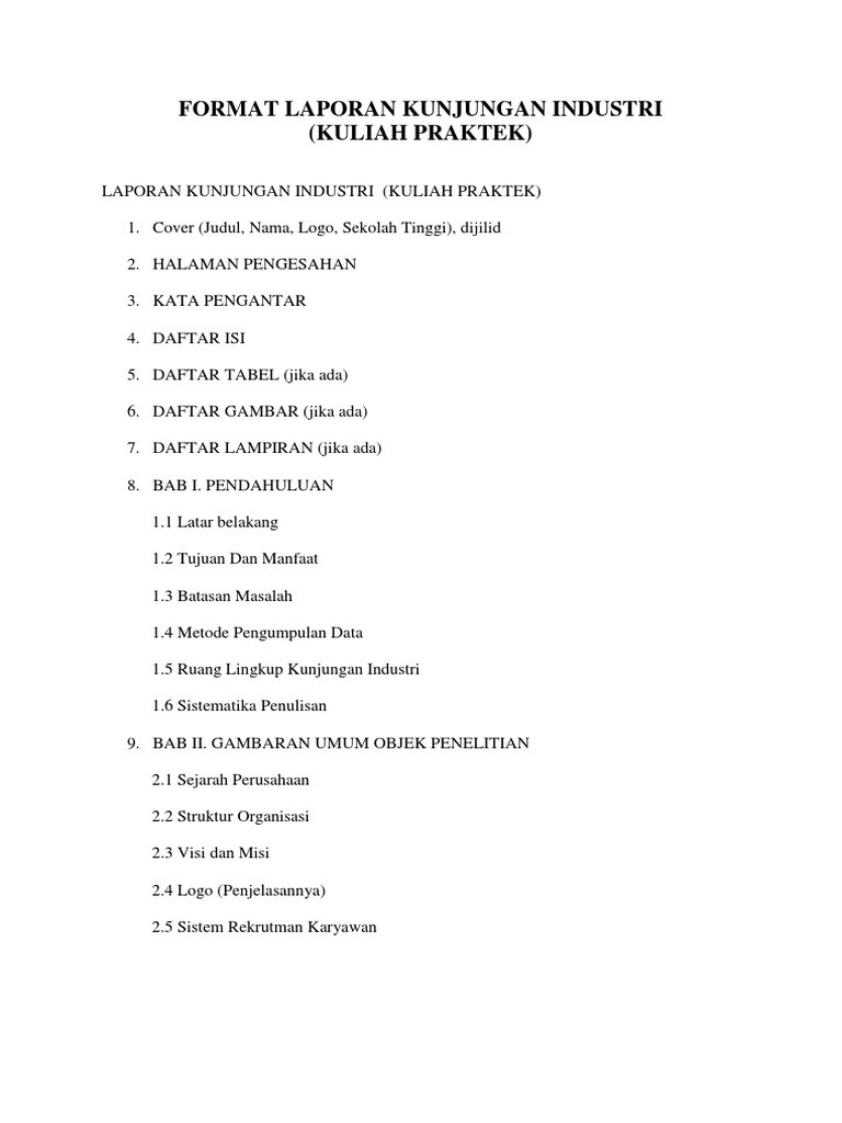 Format Laporan Kunjungan Industri 2017 | PDF