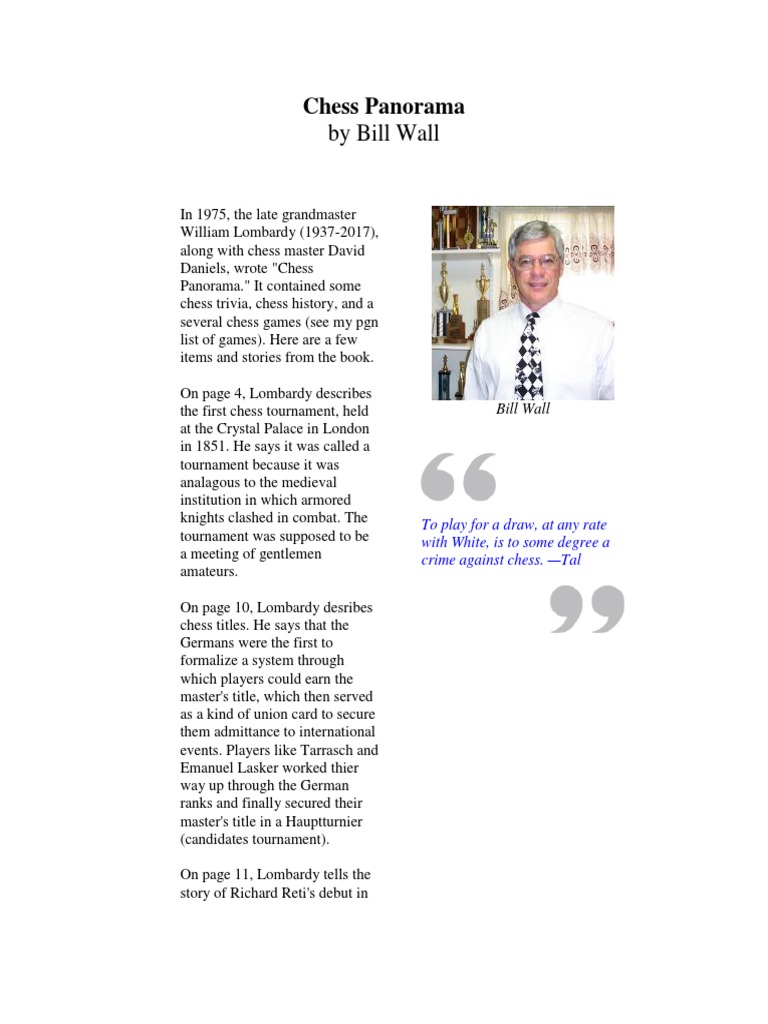 Chess Panorama: by Bill Wall | PDF | Chess | Chess Players