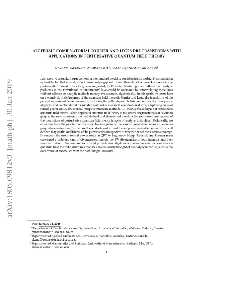 Algebraic Combinatorial Fourier and Legendre Transforms With Applications in Perturbative ...