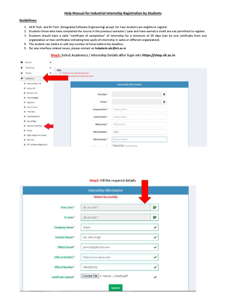 Help Manual Industrial Internship Registration Students | PDF