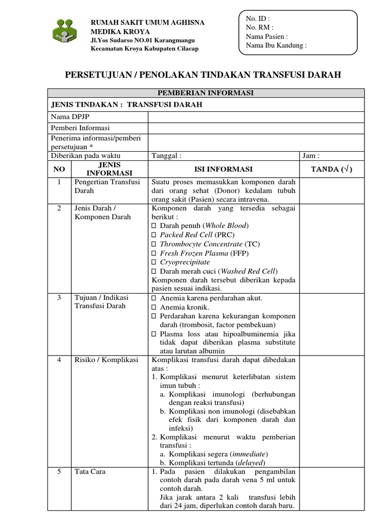 FORM Lembar+Informed+consent+transfusi+darah | PDF