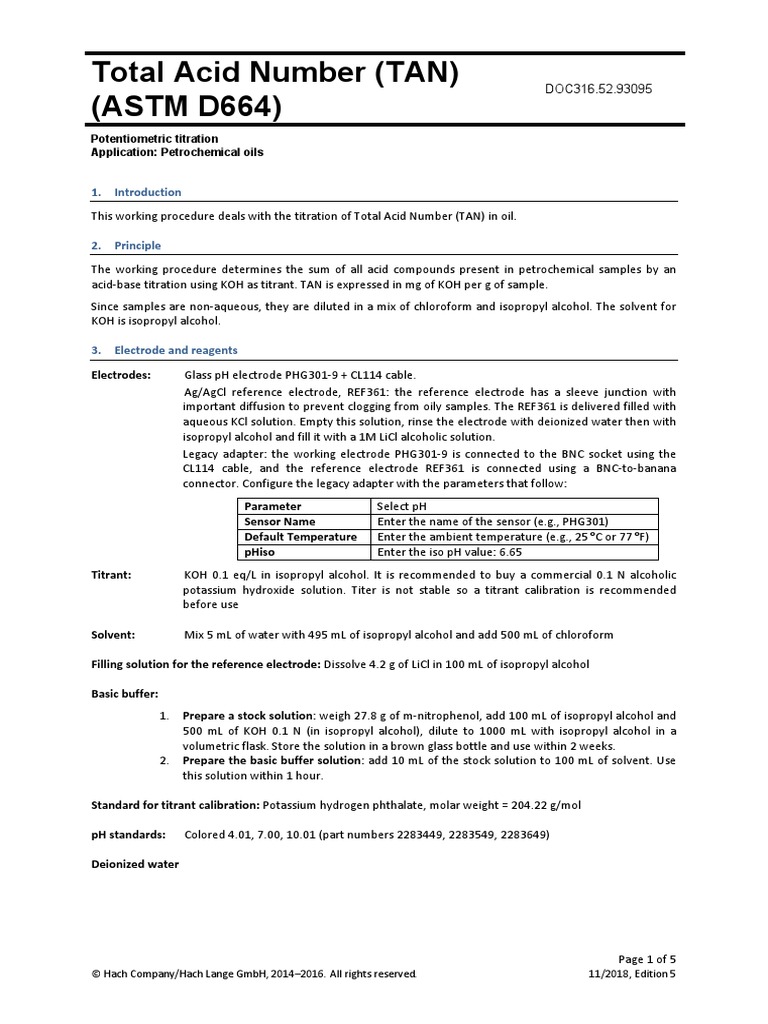Total Acid Number (TAN) (ASTM D664) : Potentiometric Titration ...