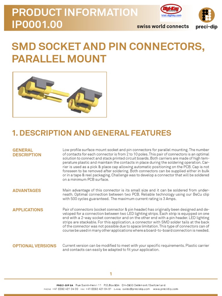 SMD Socket and Pin Connectors, Parallel Mount: 1. Description and ...