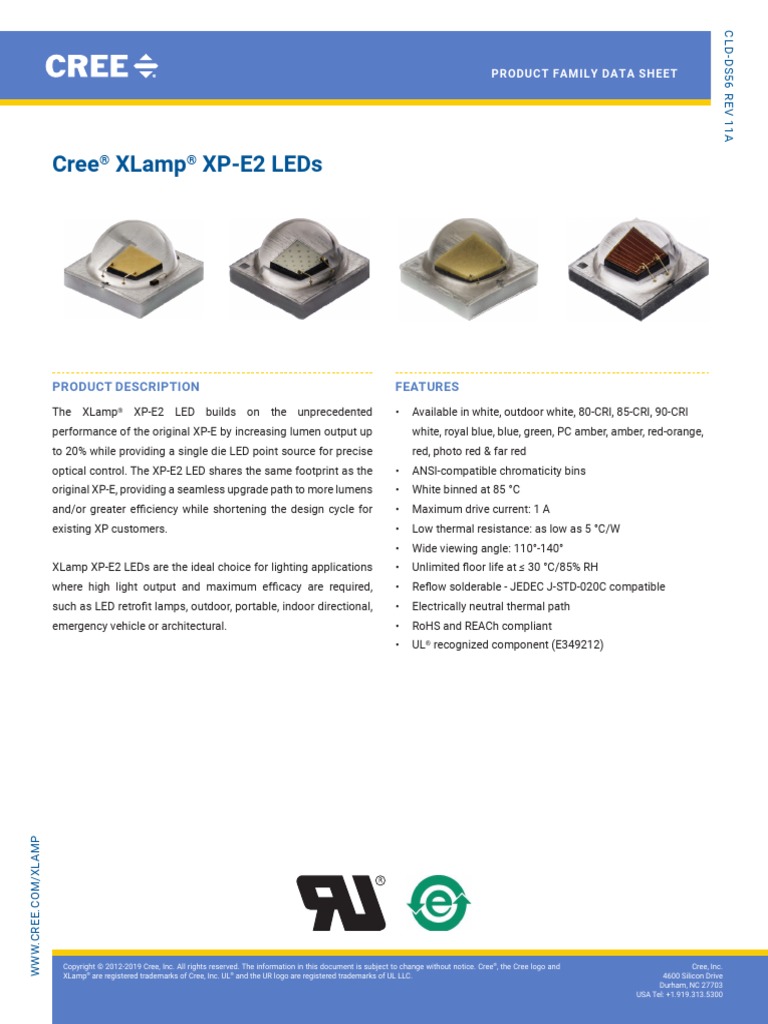 Cree Xlamp Xp-E2 Leds: Product Description Features | PDF | Light ...
