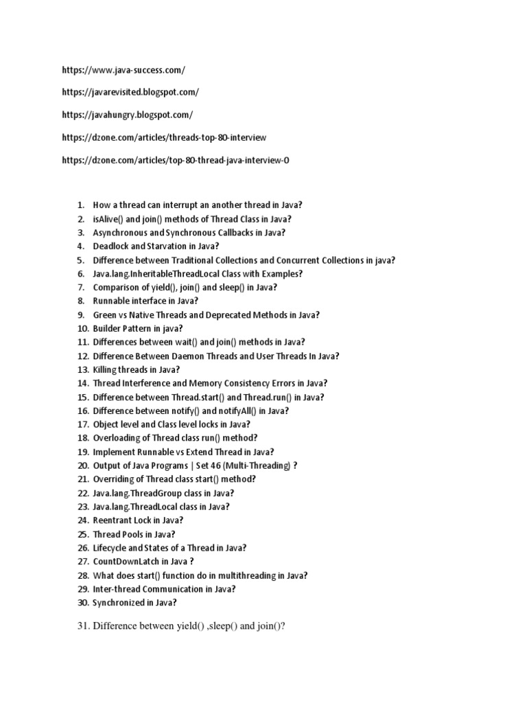 Java Interview Preparation Pdf Thread Computing Method Computer Programming