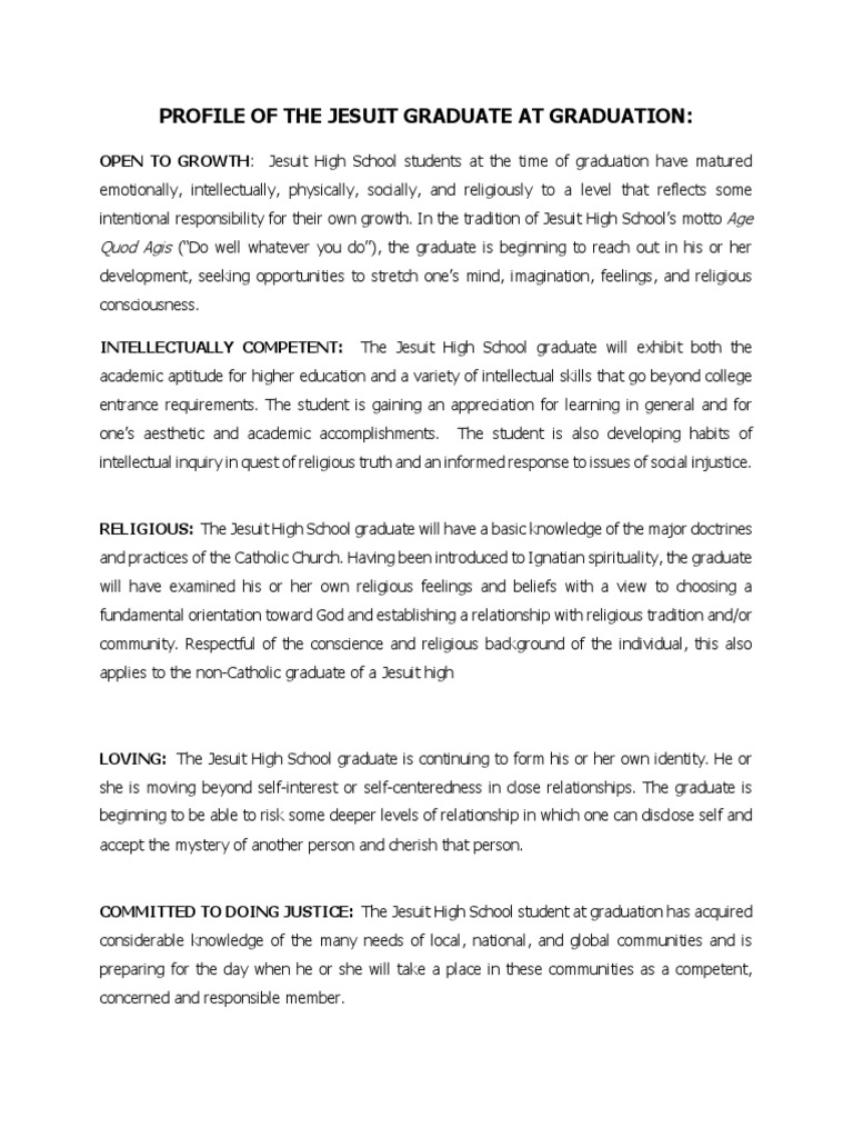 Profile of The Jesuit Graduate at Graduation:: Age Quod Agis | PDF