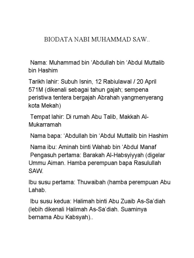 Biodata Nabi Muhammad Saw | PDF | Perjalanan