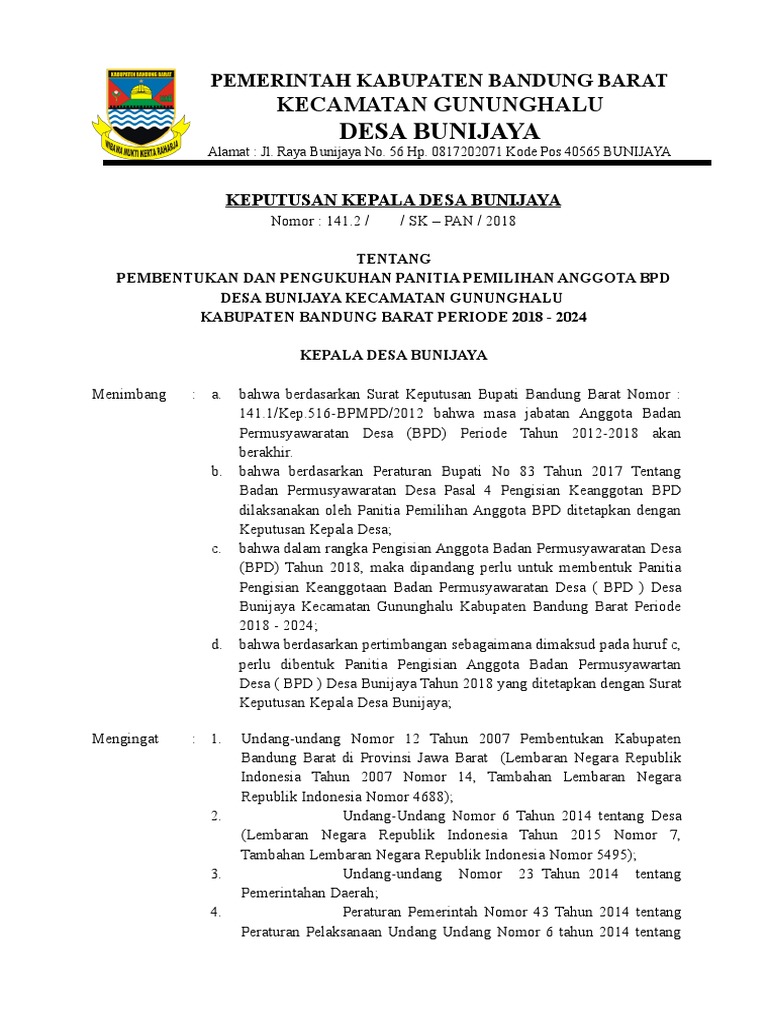 Pembentukan Panitia BPD Bunijaya | PDF