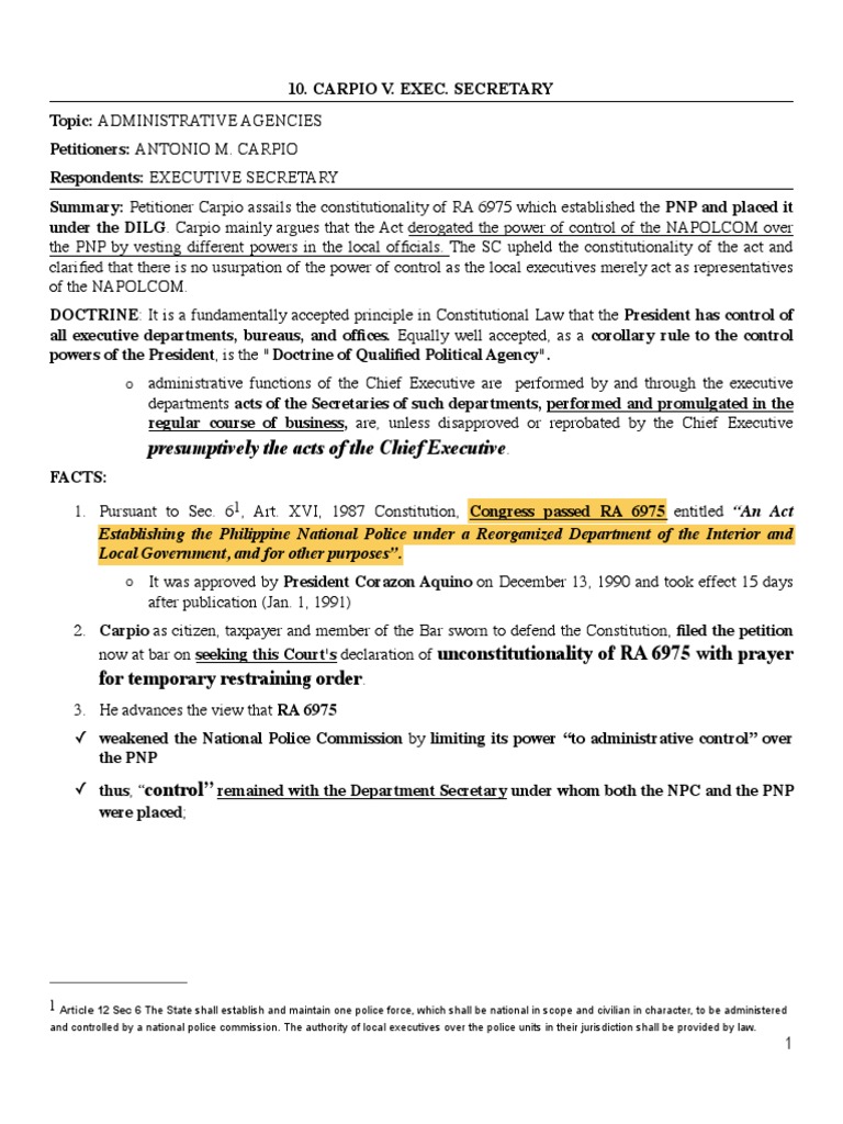 Presumptively The Acts of The Chief Executive: Unconstitutionality of ...