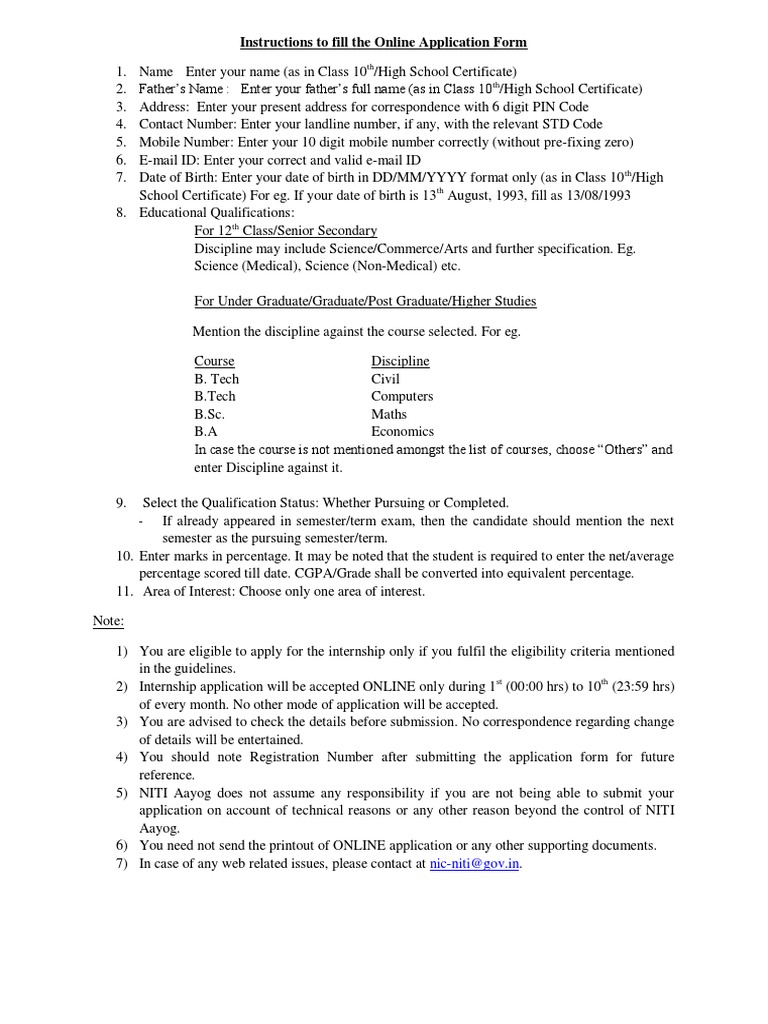 Instructions To Fill The Online Application Form: TH TH | PDF ...