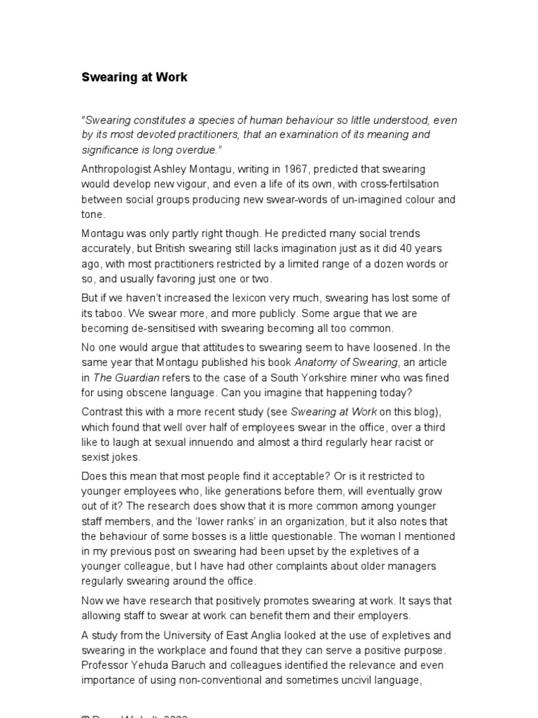 Article-Swearing at Work | PDF | Profanity | Action (Philosophy)